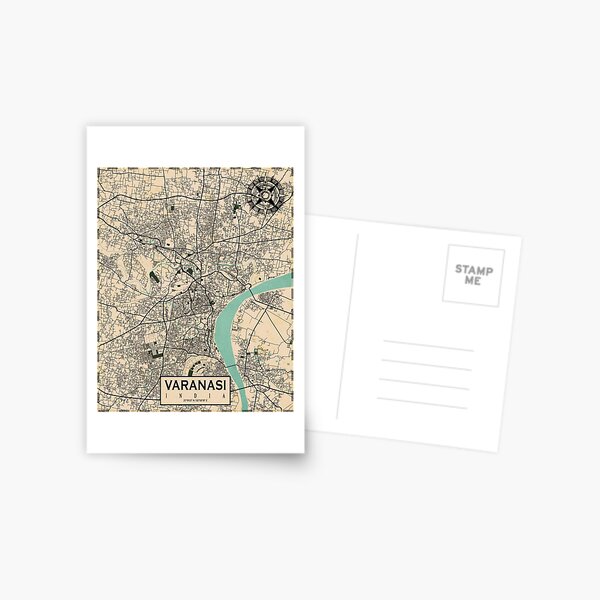 "Varanasi City Map of Uttar Pradesh, India - Vintage" Postcard for Sale ...