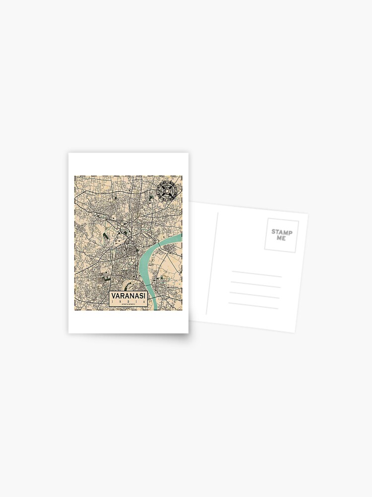 "Varanasi City Map of Uttar Pradesh, India - Vintage" Postcard for Sale ...
