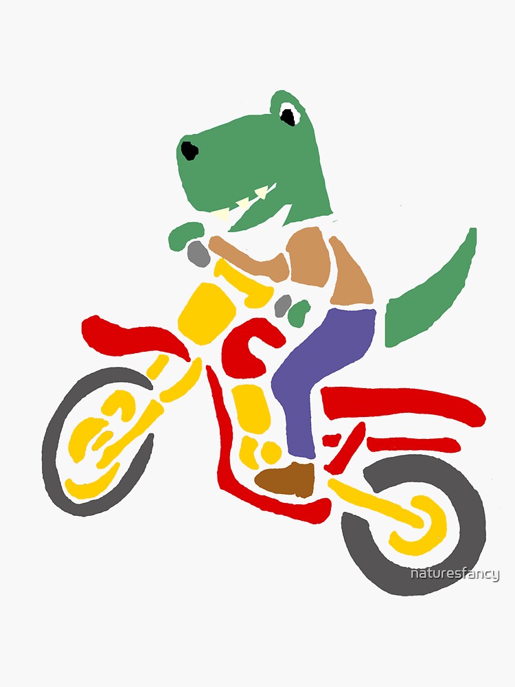 "Funny T-rex Dinosaur riding Dirt Bike Motorcycle" Sticker for Sale by ...
