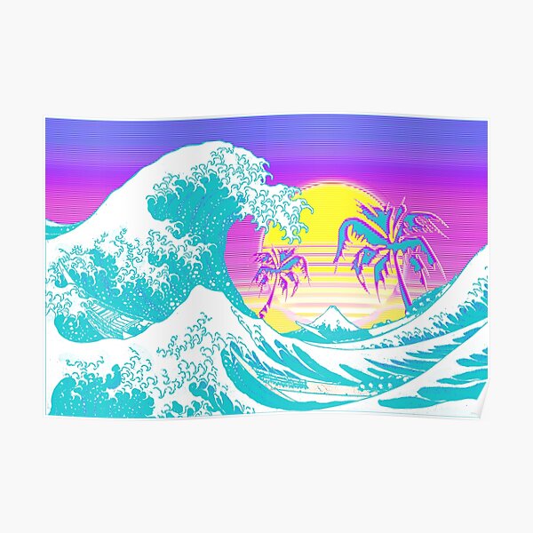 "Aesthetic Retro Vaporwave Great Wave off Kanagawa" Poster for Sale by ...