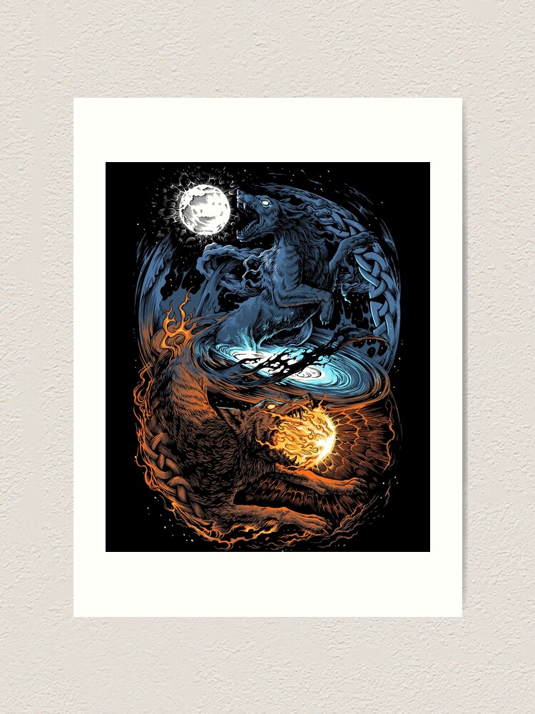 "Norse Wolf Viking Mythology Hati Skoll Ragnarok Wolves" Art Print for ...