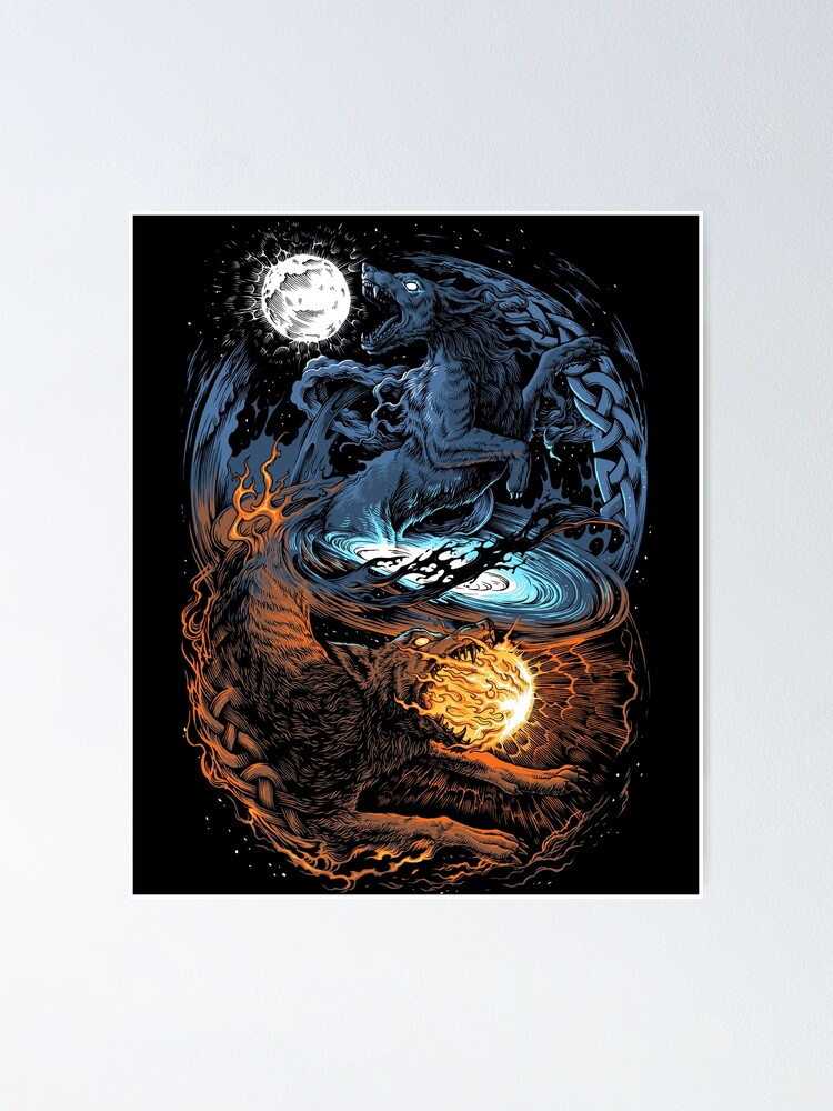"Norse Wolf Viking Mythology Hati Skoll Ragnarok Wolves" Poster for ...