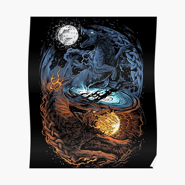 "Norse Wolf Viking Mythology Hati Skoll Ragnarok Wolves" Poster for ...