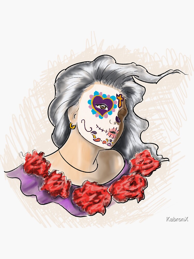 "B Catrina silver hair and roses" Sticker by KabronX | Redbubble