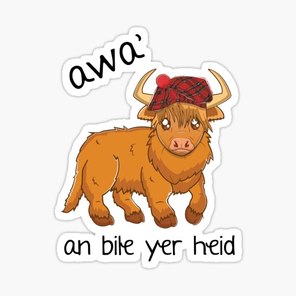"Rude Scottish Highland Cow Bile Yer Heid" Sticker by iPOPit | Redbubble