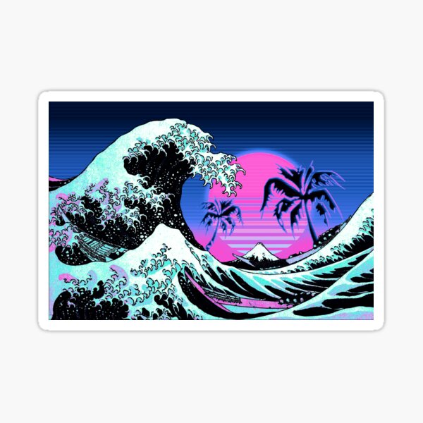 "Aesthetic Vaporwave Great Wave off Kanagawa" Sticker by ind3finite ...
