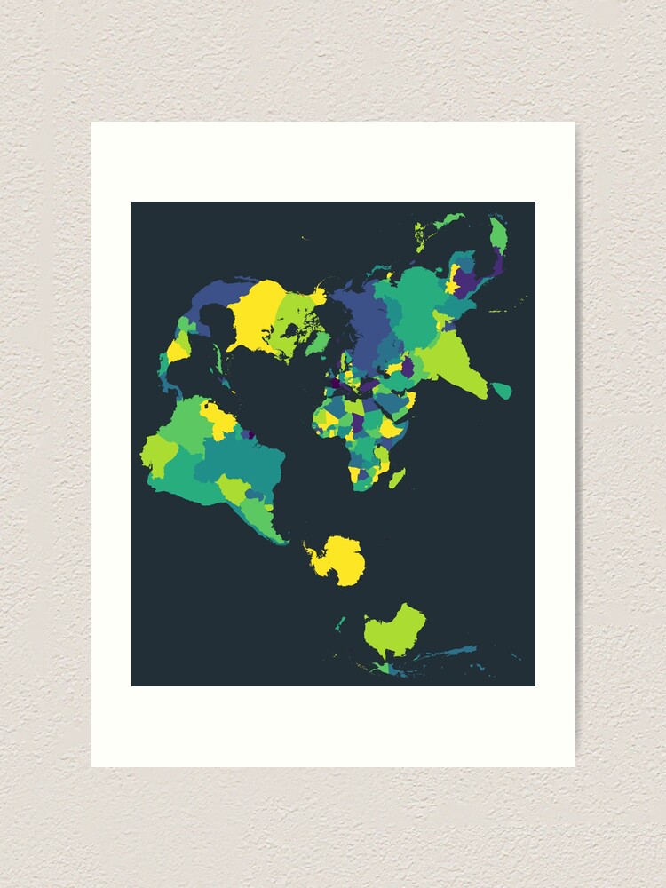 World Map Extended Transverse Mercator Projection Viridis Color Scheme Art Print For Sale By