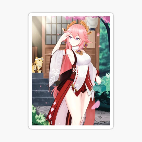 Pegatina «Dibujo de impacto de Yae Miko Genshin para Otaku» de zskasherman | Redbubble