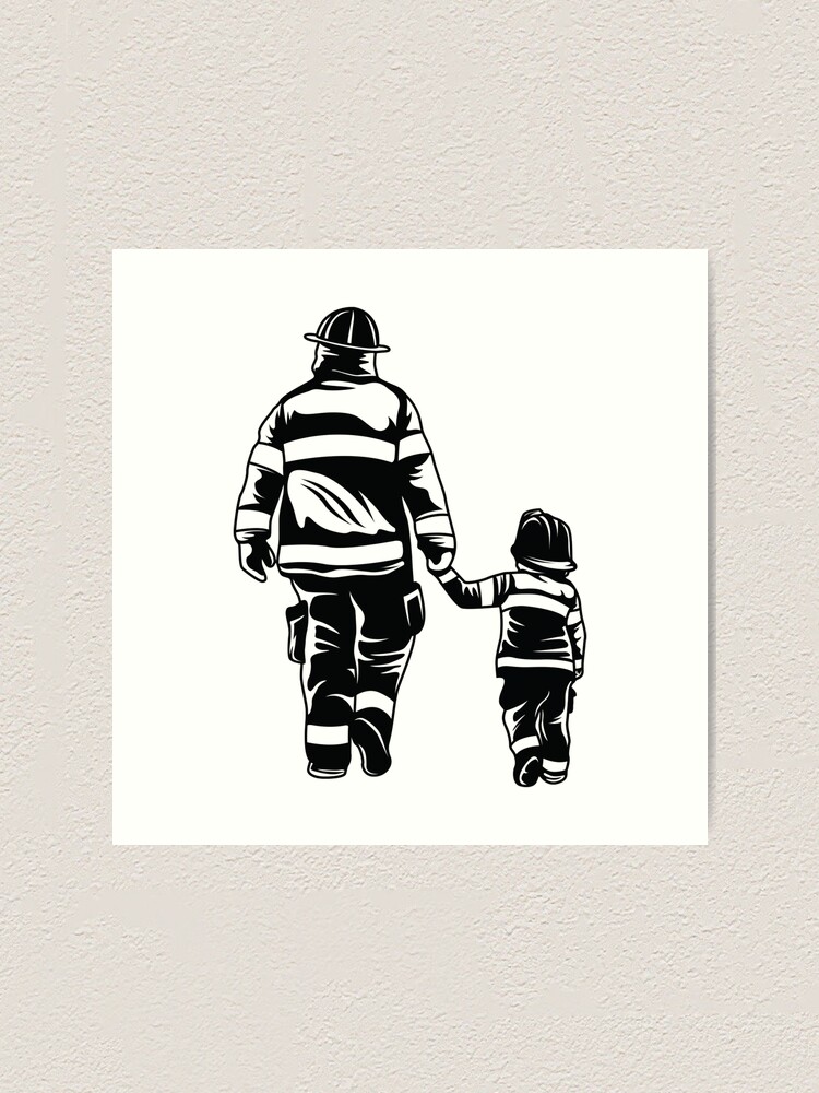 "Firefighter dad and son" Art Print for Sale by Isidroward | Redbubble
