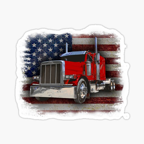 "Trucker with American Flag and Big Rig " Sticker for Sale by osborange ...