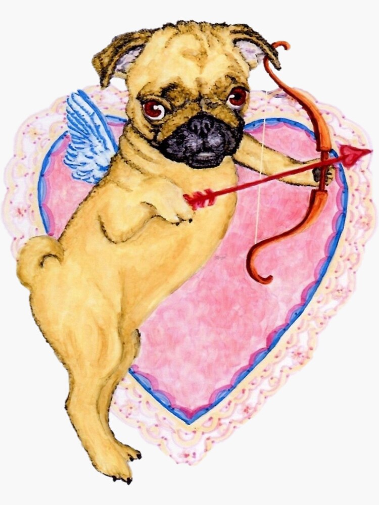 "Pug Cupid Heart Illustration" Sticker by aliblah | Redbubble