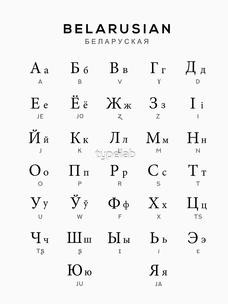 "Belarusian Alphabet Chart, Belarus Language Chart, White" T-shirt for ...