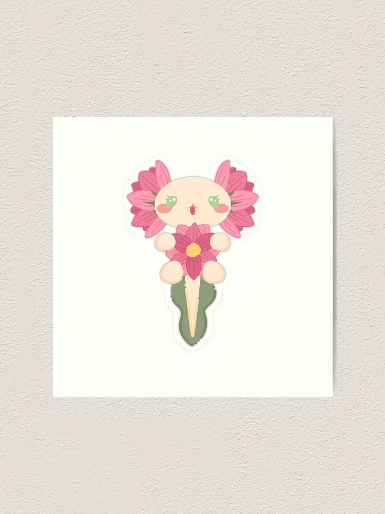 "Lotus Flower Axolotl Cute Sticker Kawaii Green Pink" Art Print for ...