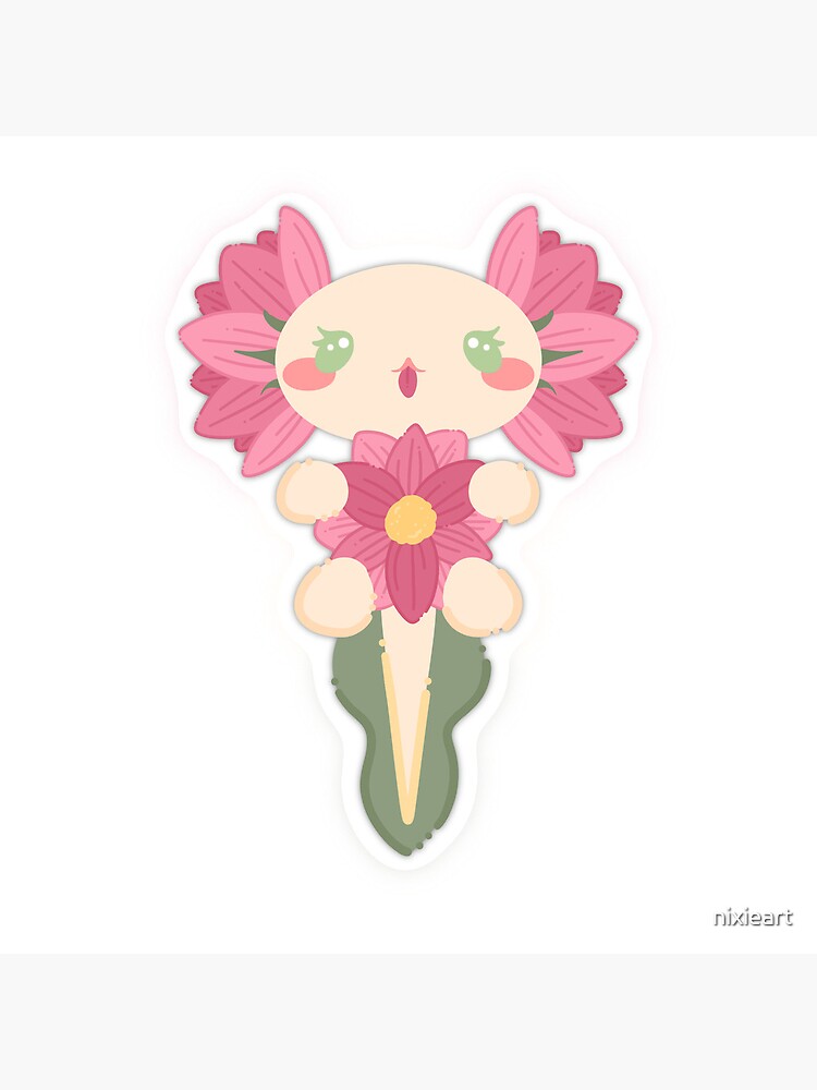 "Lotus Flower Axolotl Cute Sticker Kawaii Green Pink" Art Print for ...