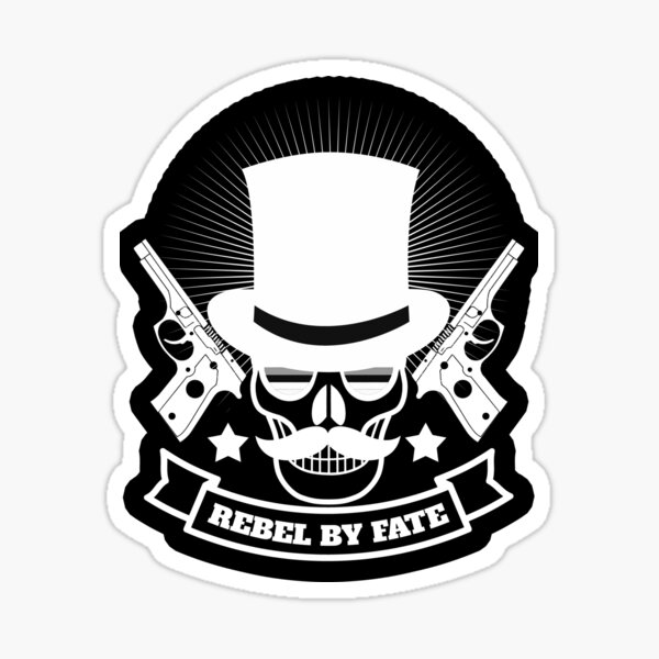 "Rebel By Fate - Skull and gun design" Sticker by yoshra | Redbubble