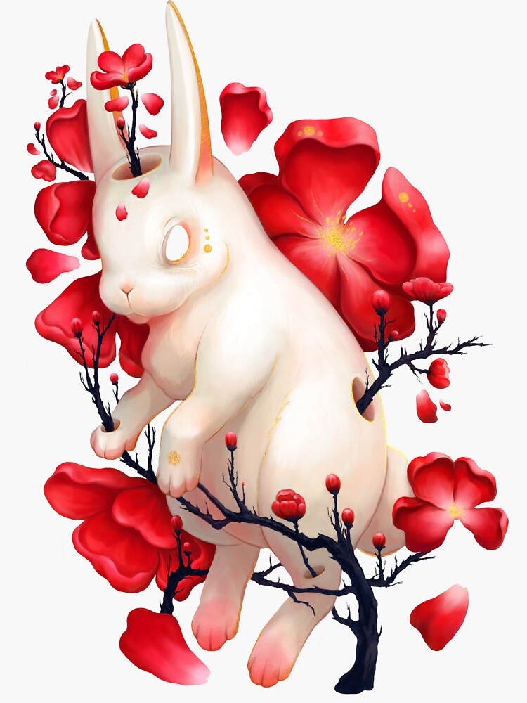 "Sakura rabbit" Sticker by koiKohaku | Redbubble