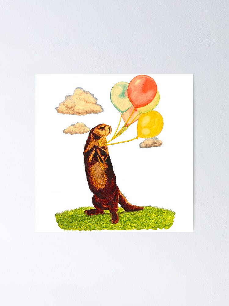 Póster «Linda nutria con globos de colores ilustración» de aliblah ...