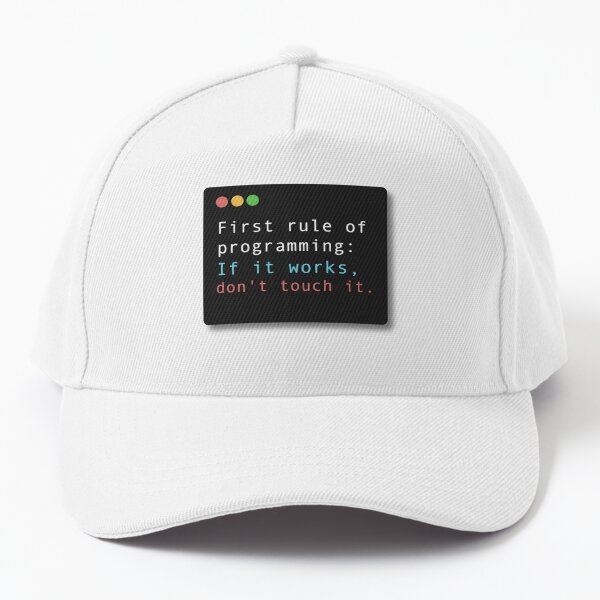 "First Rule of Programming" Cap for Sale by Justina Designs | Redbubble