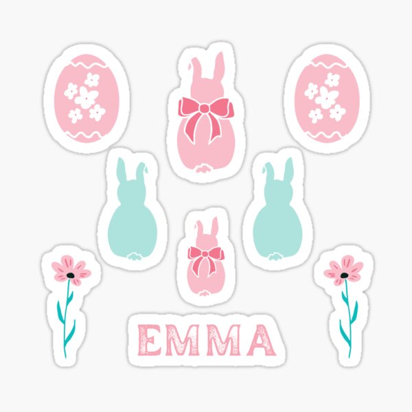 "EMMA - Easter Bunny And Easter Eggs All Over Easter Pattern" Sticker ...