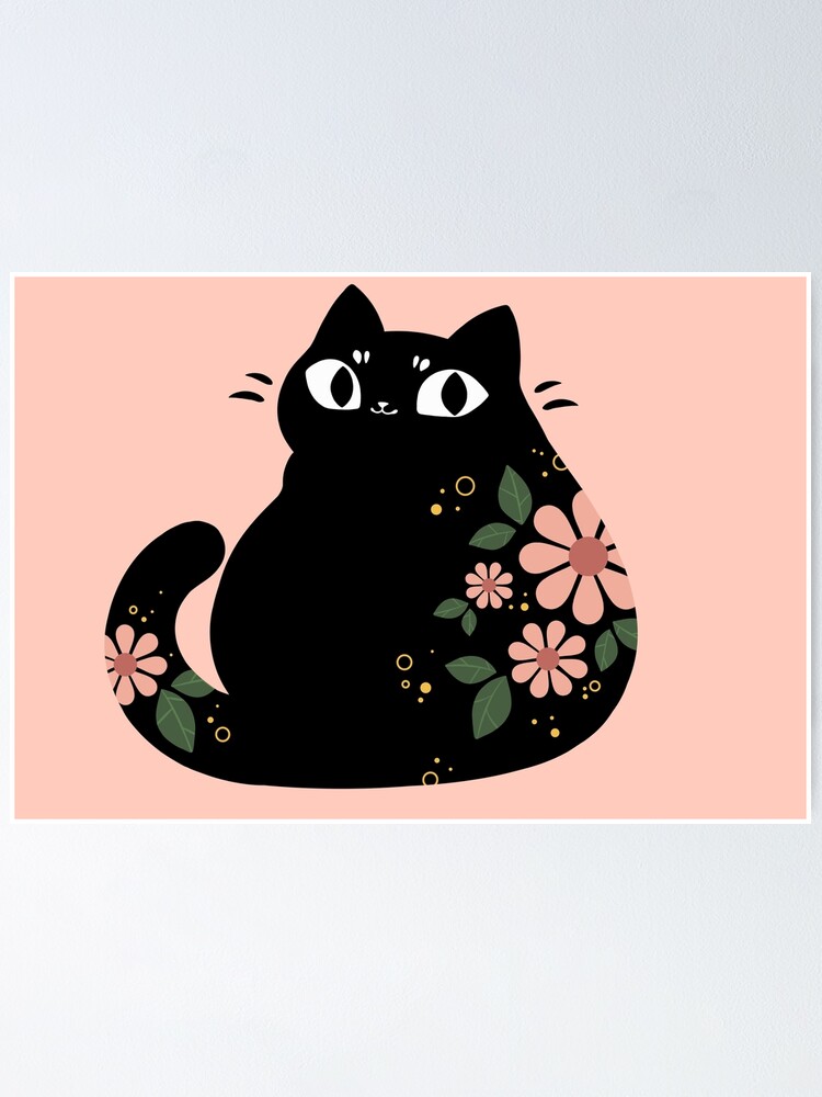 "Fat cat with pink flowers" Poster for Sale by Rihnlin | Redbubble