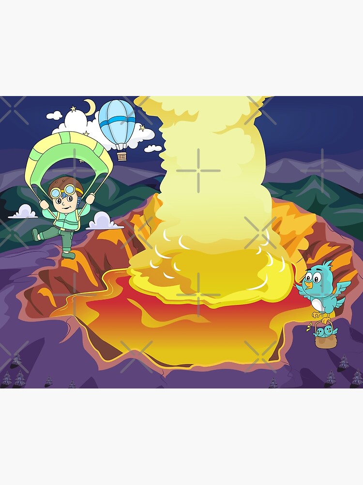 "Volcano and a Parachute Man - Funny Cartoon of Volcano Explosion and ...