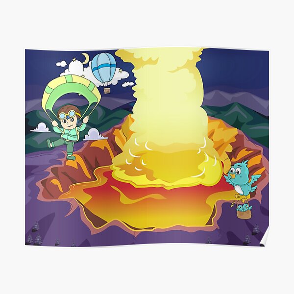 "Vulkan und ein Fallschirmmann - Lustiger Cartoon der Vulkanexplosion ...