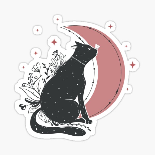 "Halloween Cat - red moon" Sticker by wadeesia | Redbubble