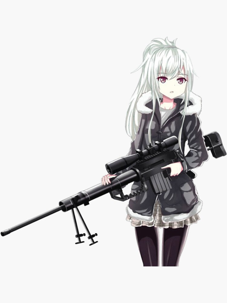 Pegatina «Chica anime con pistola - Kawaii waifu con rifle Clásico.» de ...