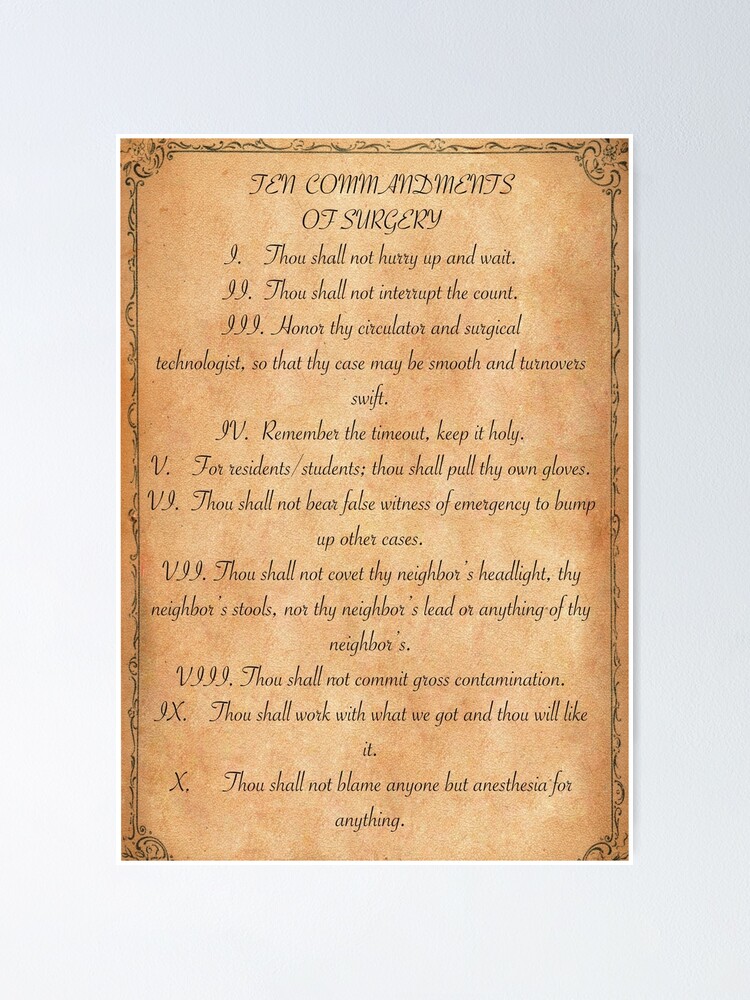"Ten Commandments Of Surgery" Poster for Sale by MD-Atypia | Redbubble