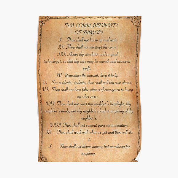 "Ten Commandments Of Surgery" Poster for Sale by MD-Atypia | Redbubble