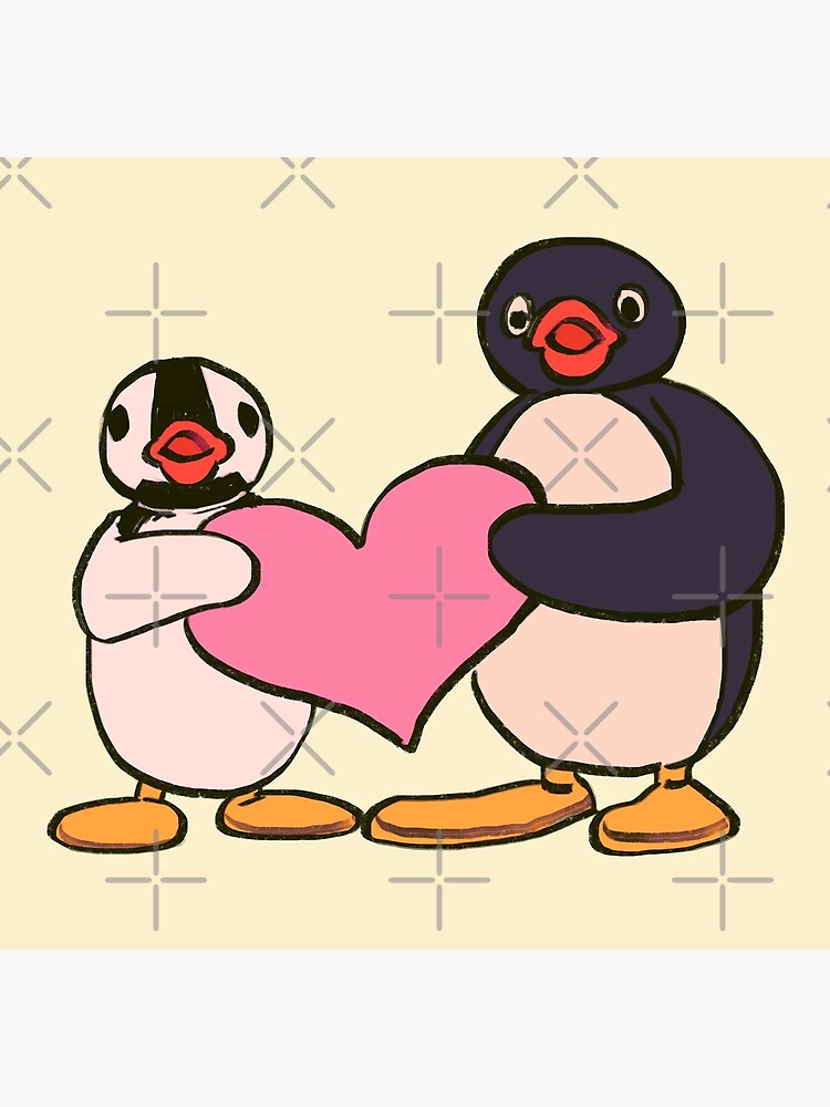"I draw pingu and pinga penguins holding a pink heart" Poster for Sale ...