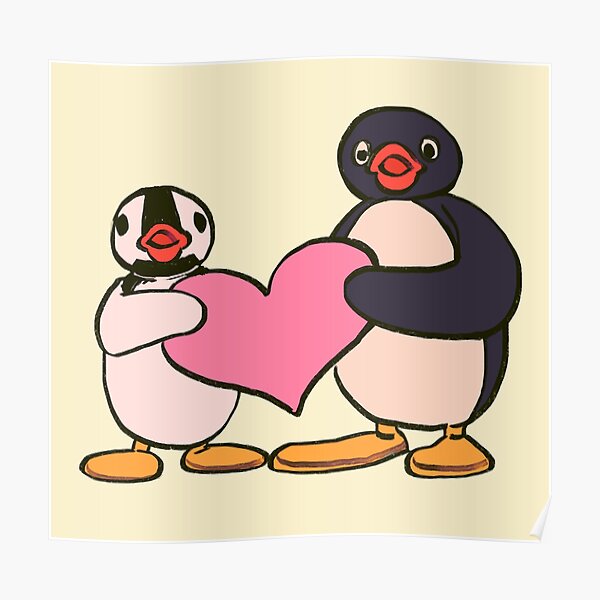 "I draw pingu and pinga penguins holding a pink heart" Poster for Sale ...
