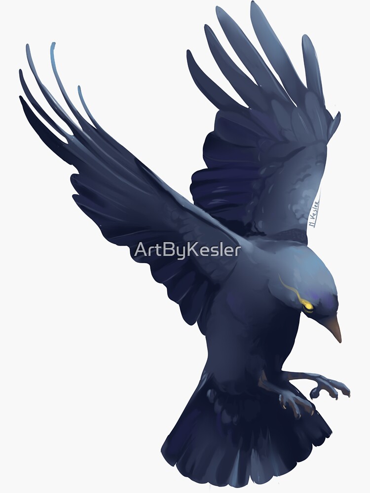 "Crow mid-flight " Sticker by ArtByKesler | Redbubble