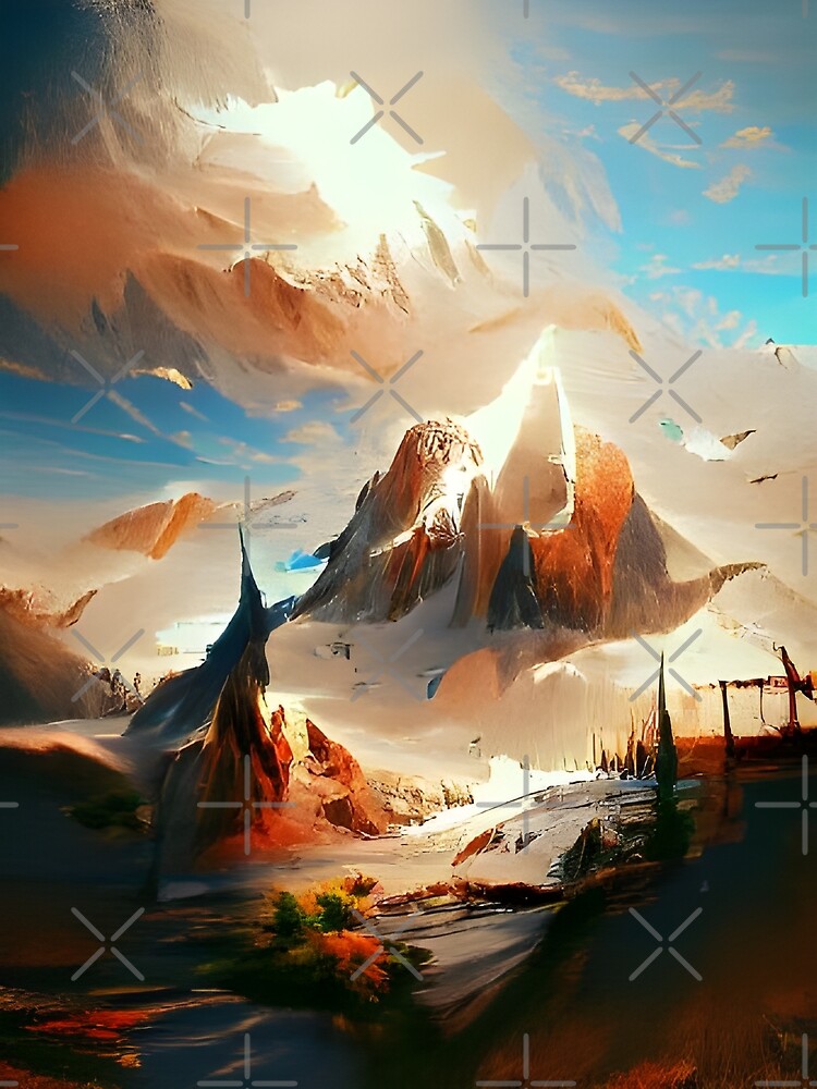 "AI Artificial Intelligence Generated Art, Fantasy Mountains Acrylic ...