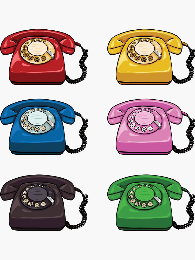 "Colorful Old Fashioned Rotary Telephones" Sticker by awkwarddesignco ...