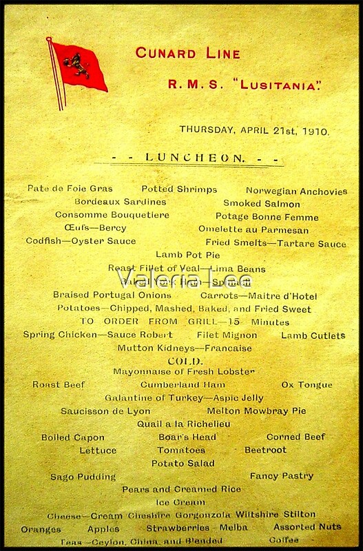 "Lusitania Menu" by Valeria Graham | Redbubble