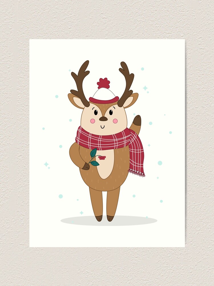 Lámina artística «venado, lindo venado con bufanda de punto, animales ...