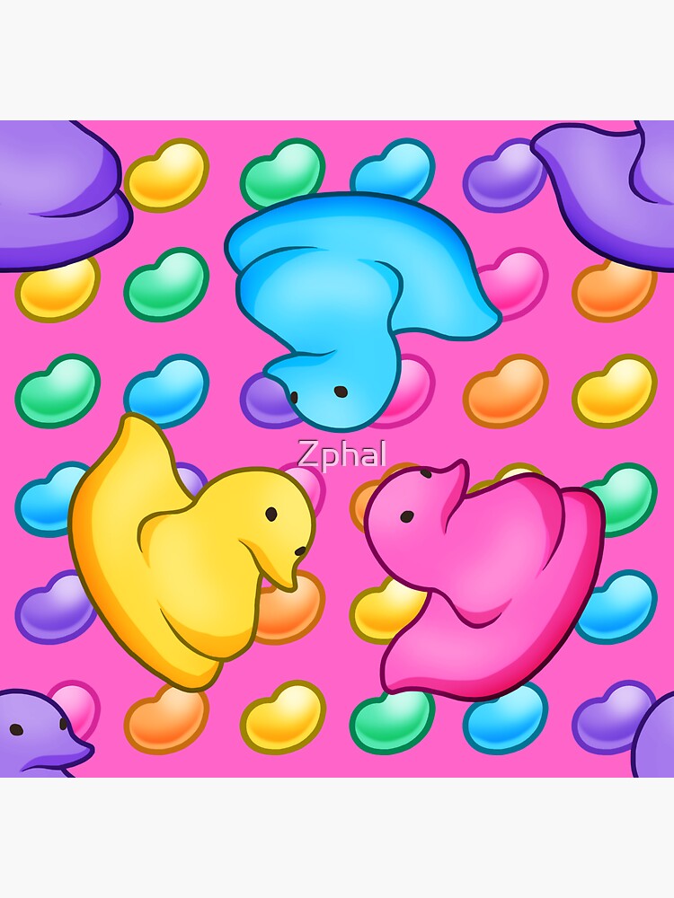 "Marshmallow Peeps w/ Rainbow Jelly Beans on Pink - Easter Peep Chick ...