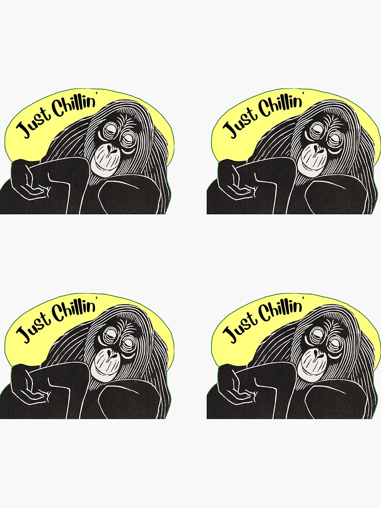 "Funny Laid-Back Orangutan, Just Chillin’, Yellow background" Sticker ...