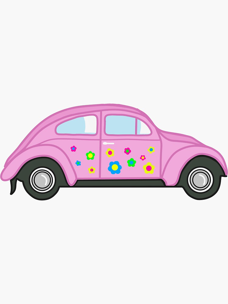 "Pink car with flowers" Sticker by LunaStickerCo | Redbubble