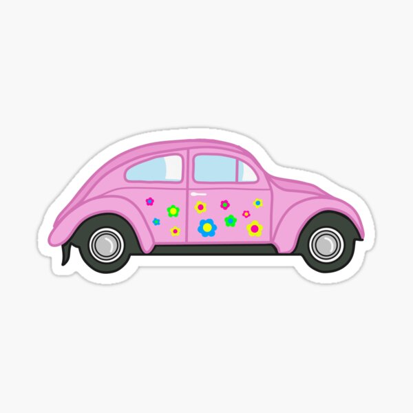 "Pink car with flowers" Sticker by LunaStickerCo | Redbubble