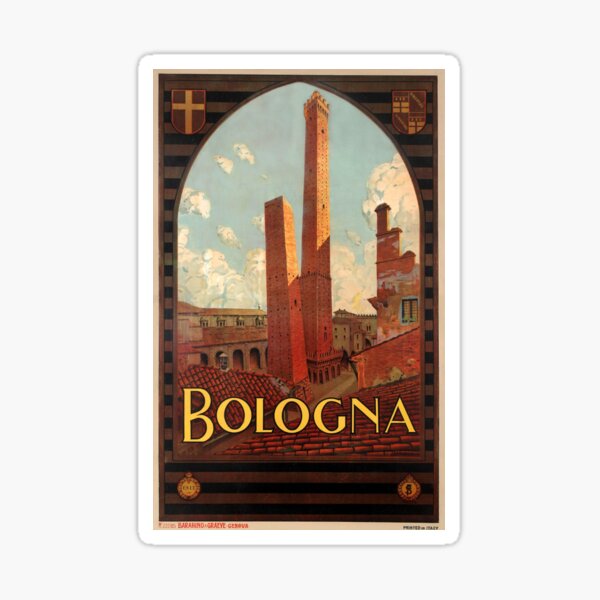"Bologna, Italy - Vintage Travel Poster" Sticker by PsycheSansAmour ...