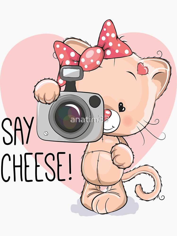 "Cat Say Cheese" Sticker by anatim33 | Redbubble