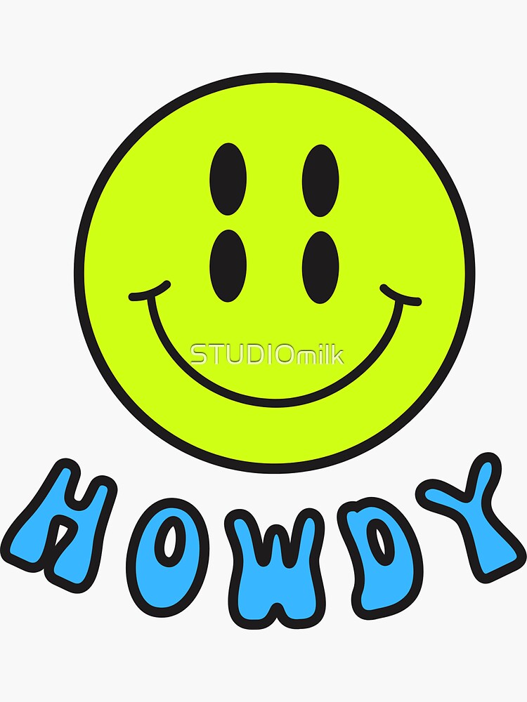 "y2k happy face alien HOWDY" Sticker by STUDIOmilk | Redbubble