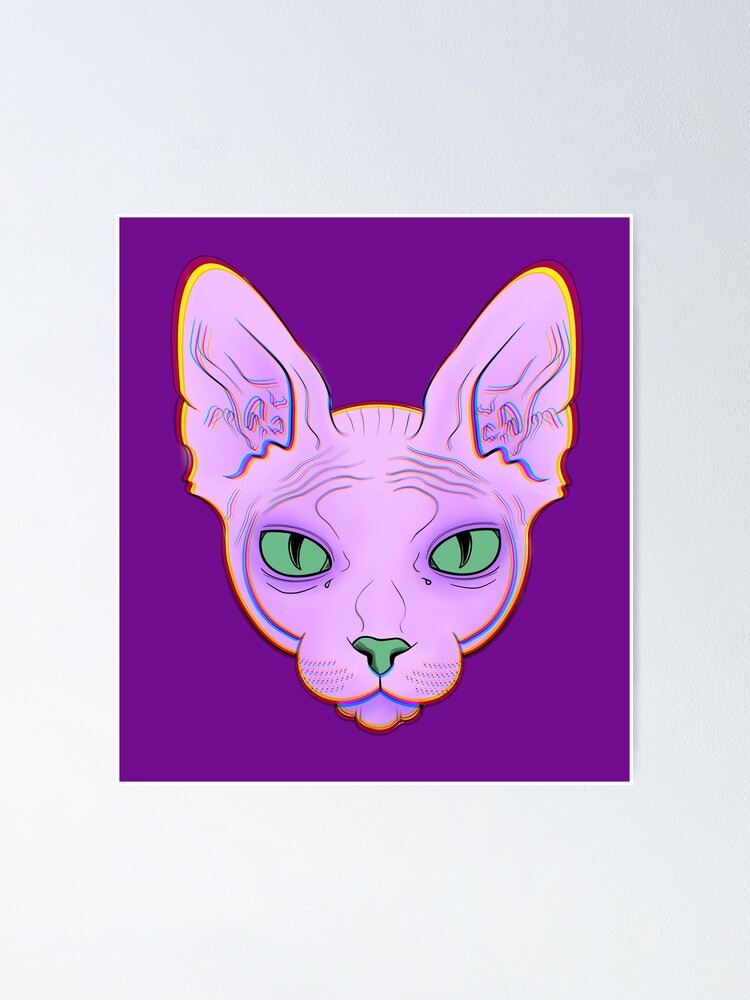 "Psychedelic purple sphynx cat" Poster for Sale by ArtbyTess | Redbubble