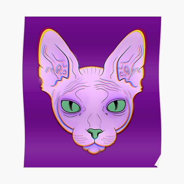 "Psychedelic purple sphynx cat" Poster for Sale by ArtbyTess | Redbubble