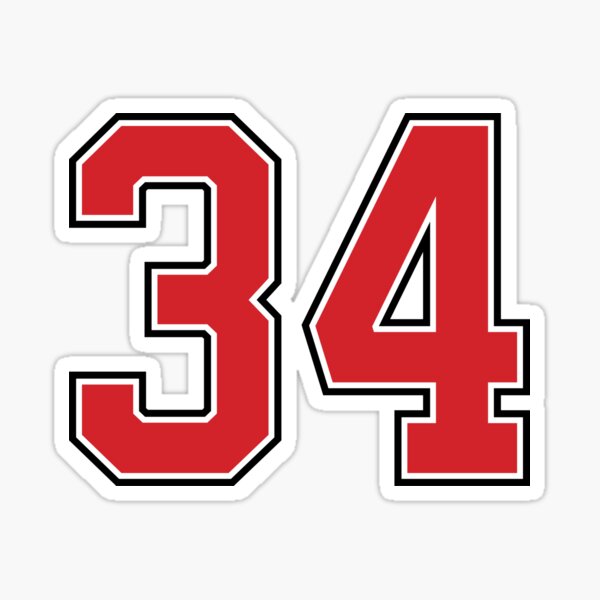 "Sports Number 34, red black color lucky sport thirty four" Sticker by ...
