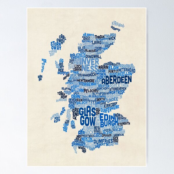 "Scotland Typography Text Map" Poster for Sale by MICHAEL TOMPSETT ...