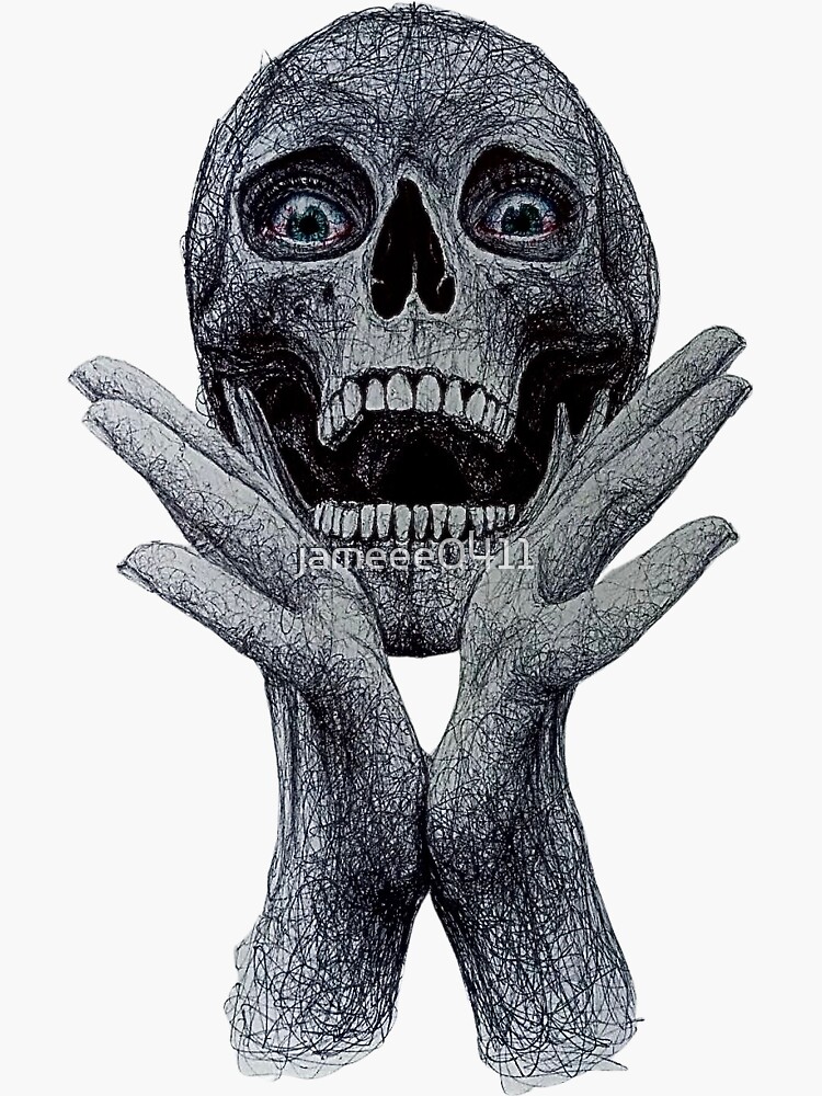 "Surprised skull depression kill happiness skeleton " Sticker by ...