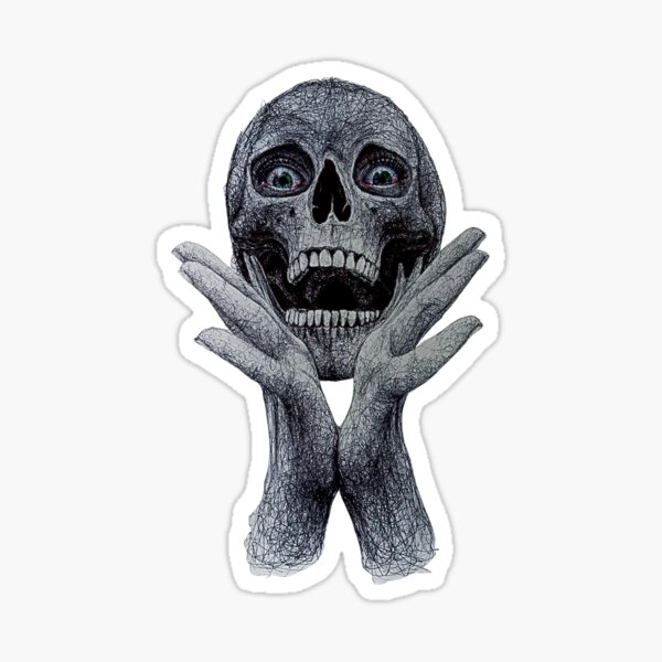 "Surprised skull depression kill happiness skeleton " Sticker by ...